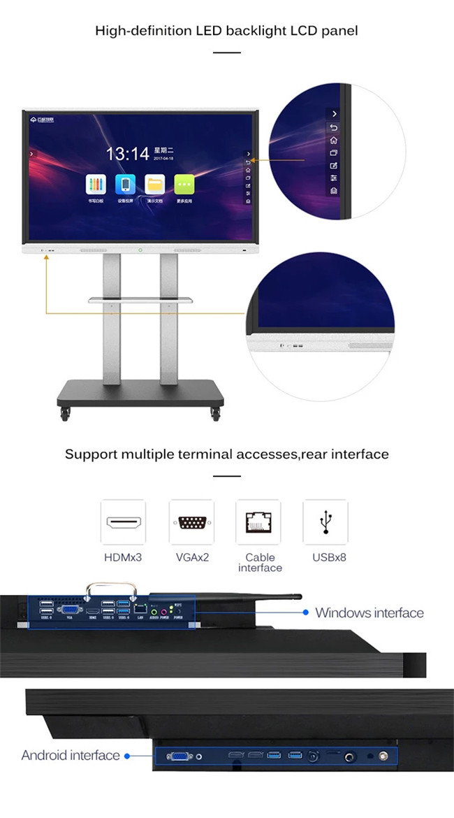 UHD IPS Interactive Digital Blackboard 55 Inch Touch Screen For Education